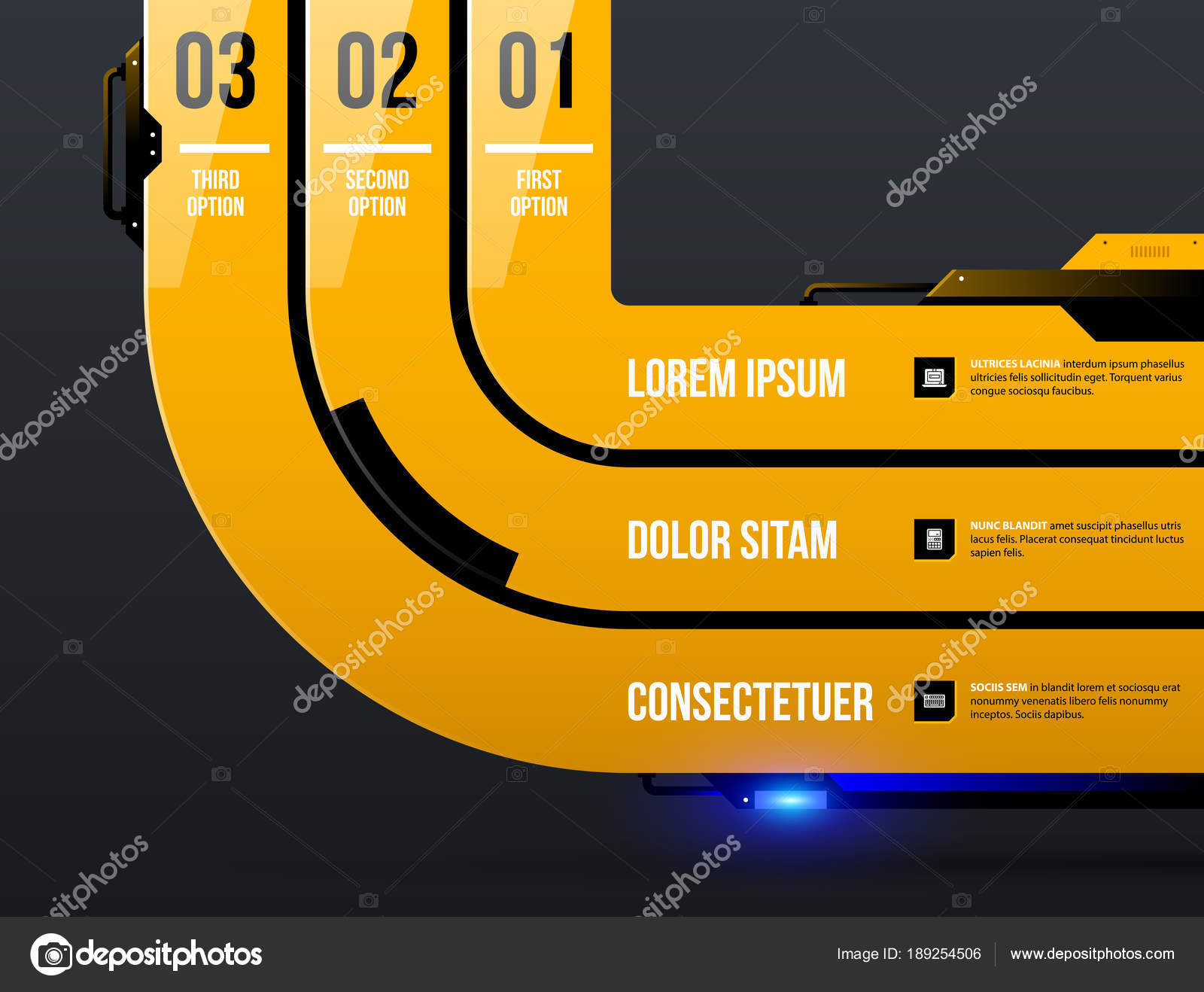 Chart template with three round stripes in yellow industrial techno ...