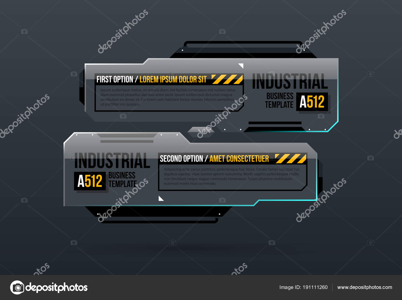 Two options template in industrial style on dark gray background Stock ...