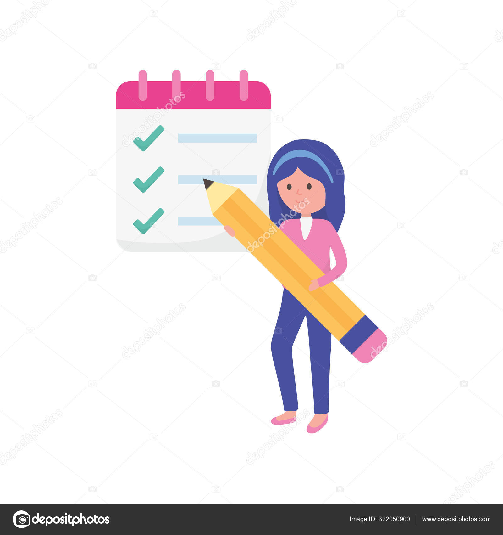 Young woman with pencil check mark test education learning online Stock ...