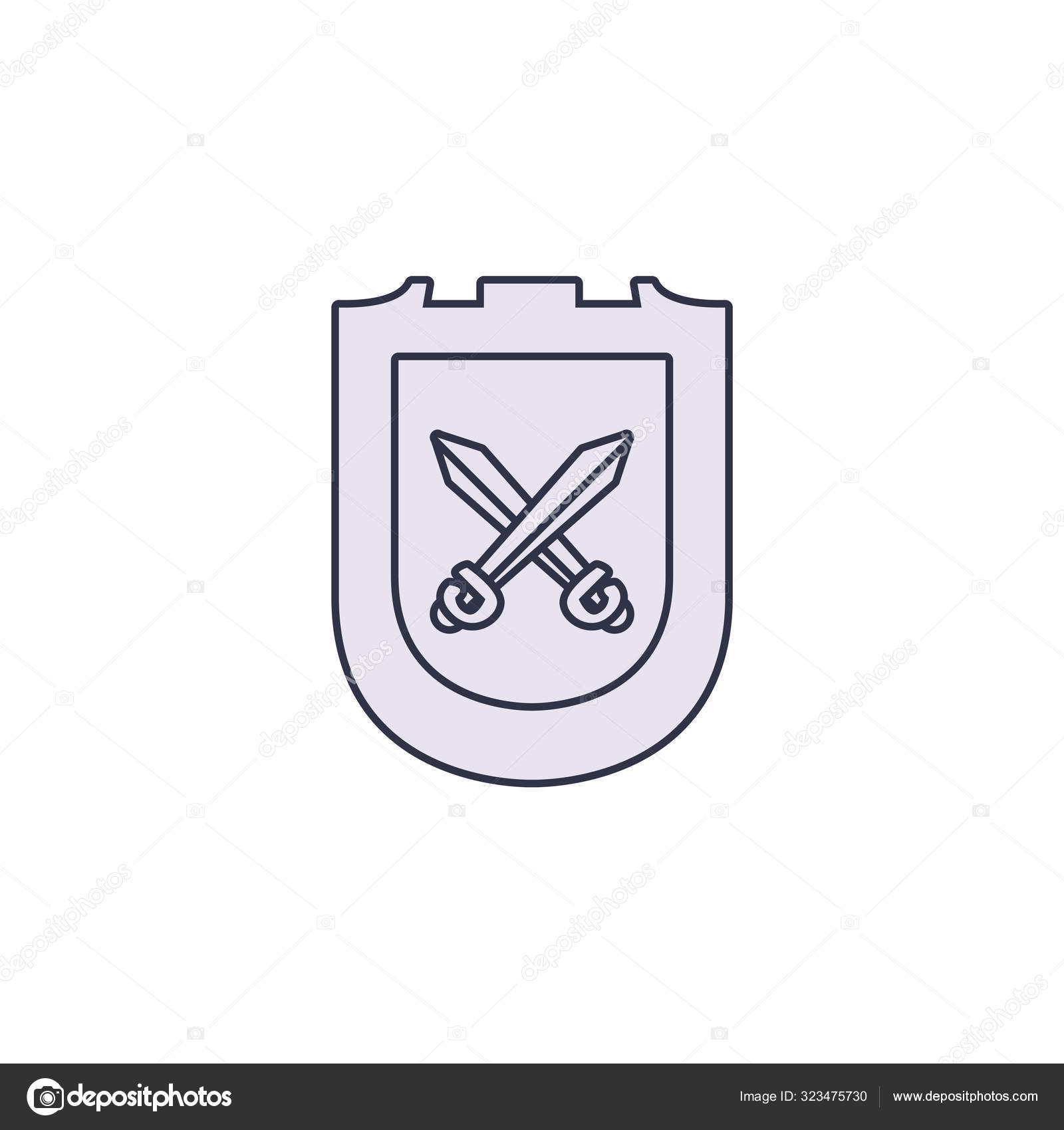 Shield crossed swords antique medieval line Stock Vector by ©stockgiu 323475730