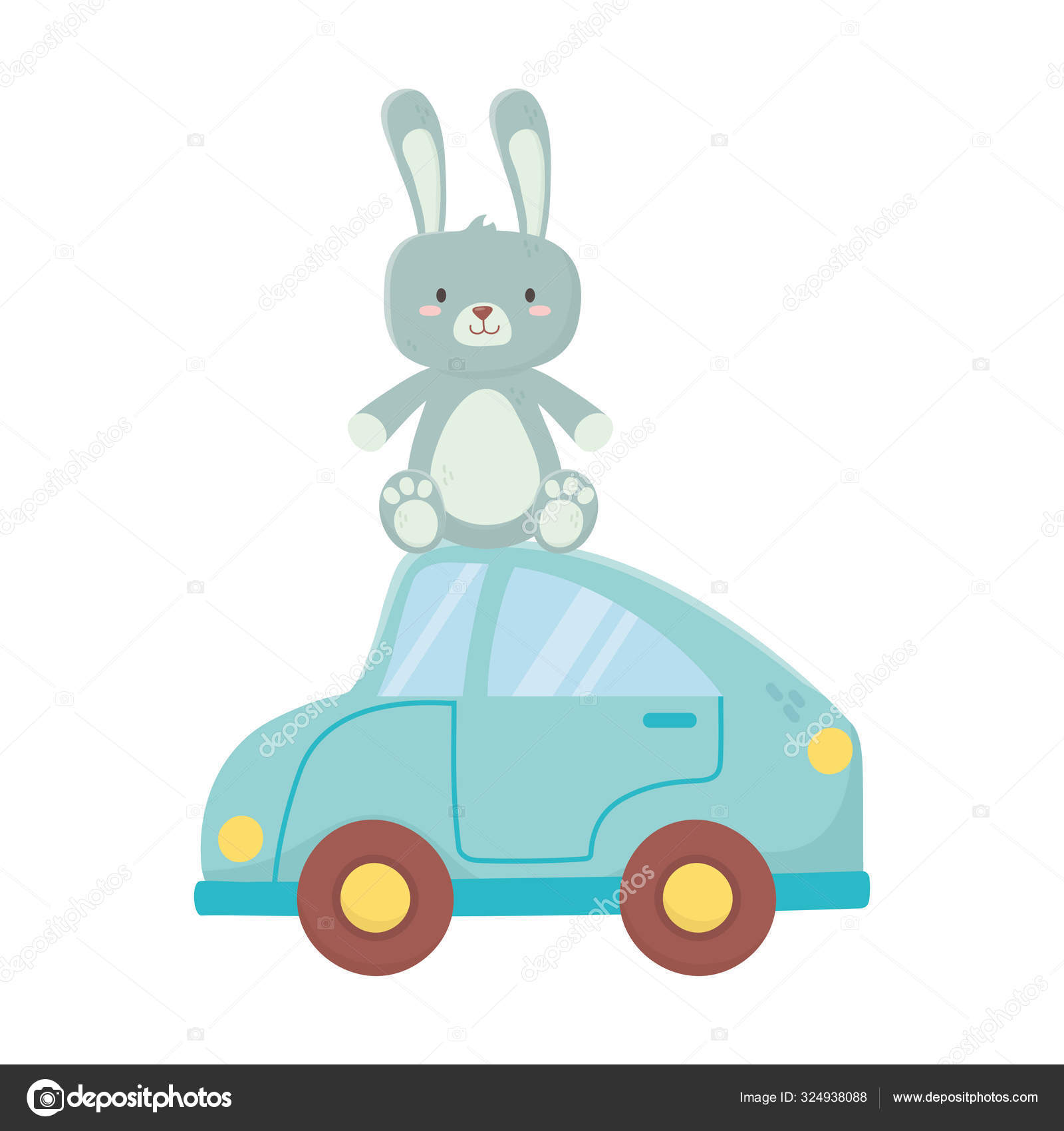 Kids toy, rabbit furry and blue car toys Stock Illustration by ...