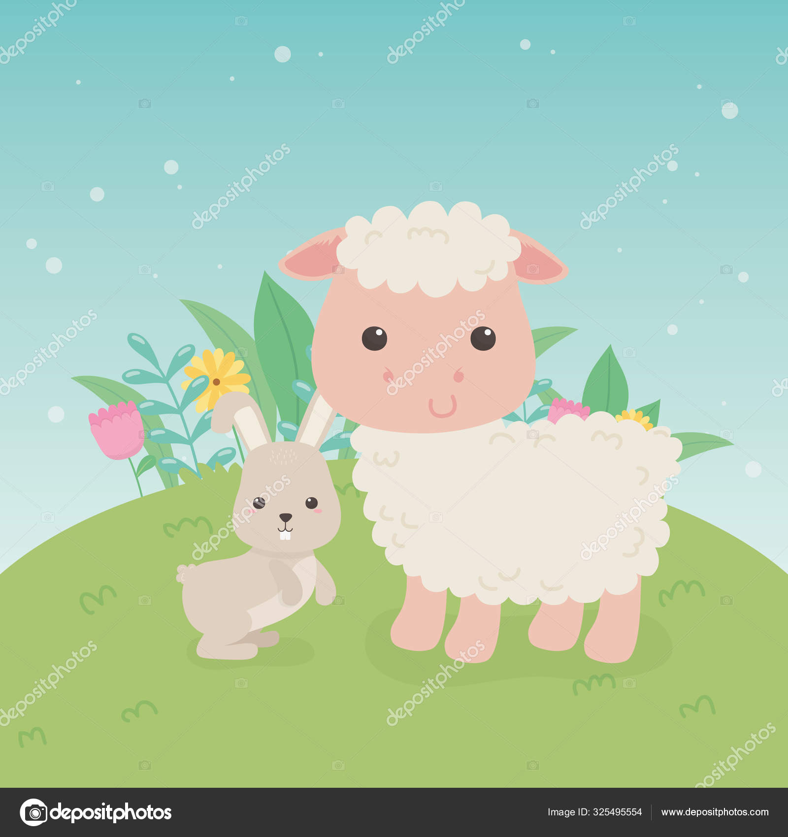 Cute sheep and rabbit animals farm characters Stock Vector by ©stockgiu ...