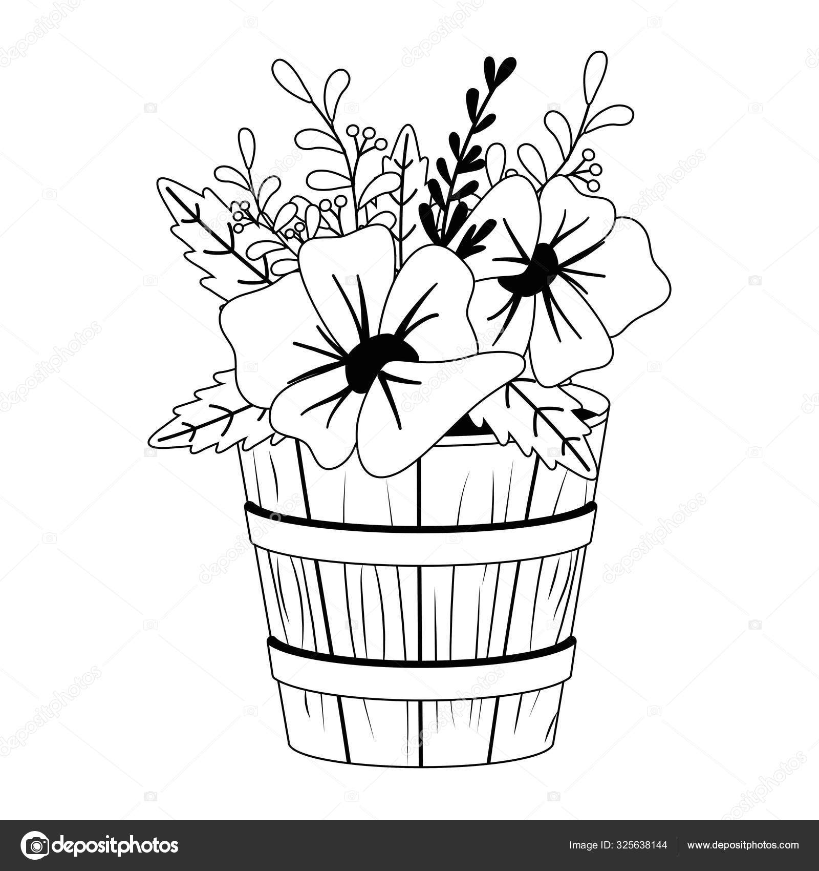 Flower Bucket Drawing | Best Flower Site