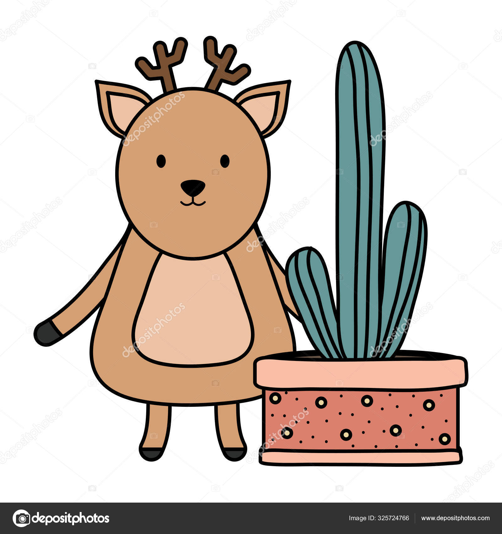 Cute deer with exotic cactus in ceramic pot Stock Vector Image by ...