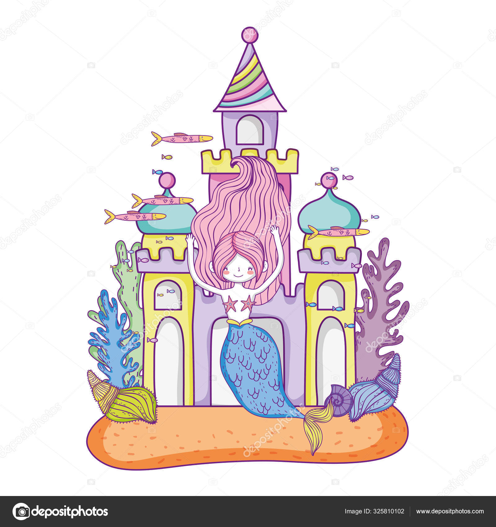 Beautiful mermaid with castle scene Stock Illustration by ©stockgiu ...