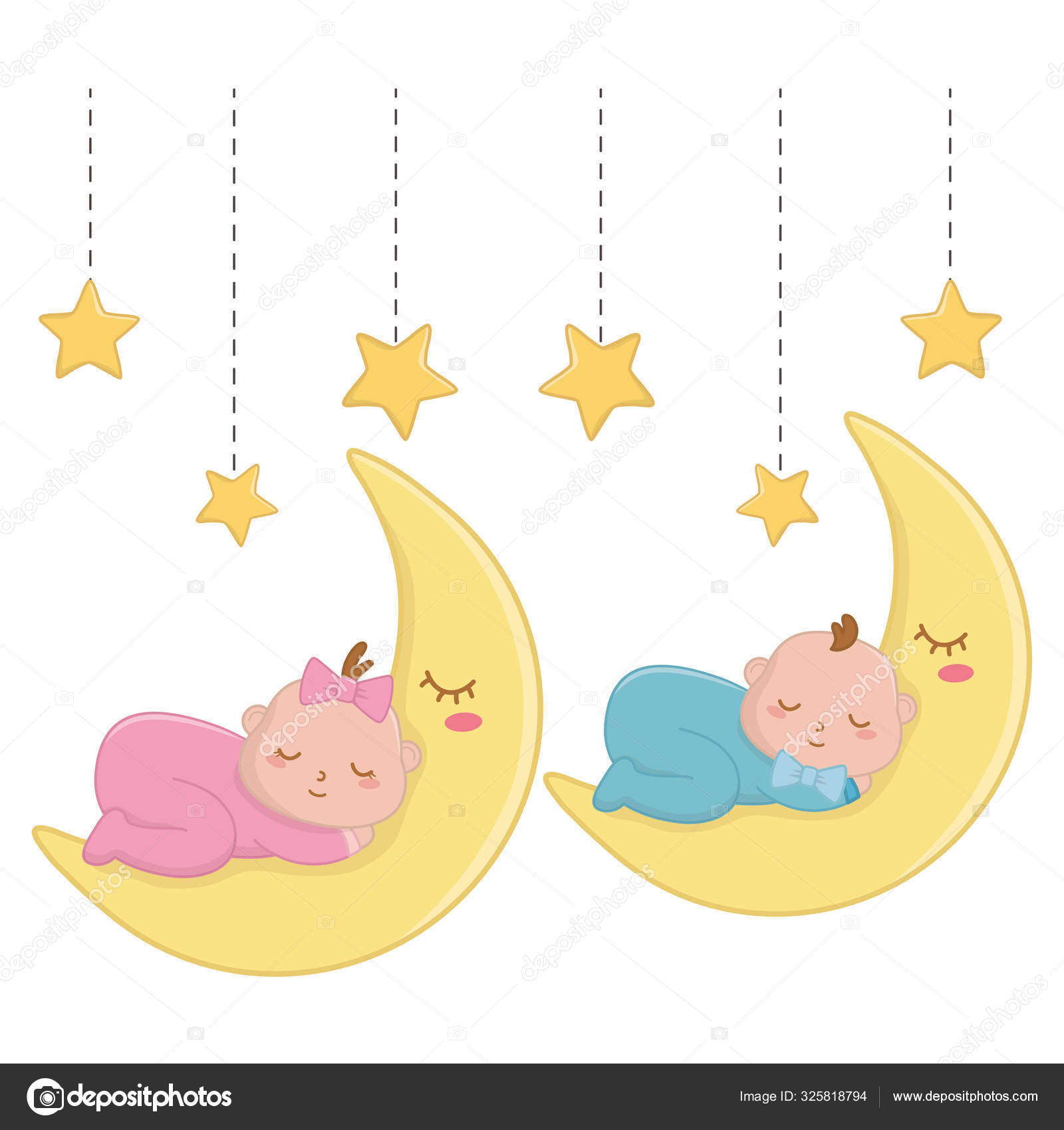 Babys dormir sobre a lua vetor ilustração Vetor de ©stockgiu 325818794