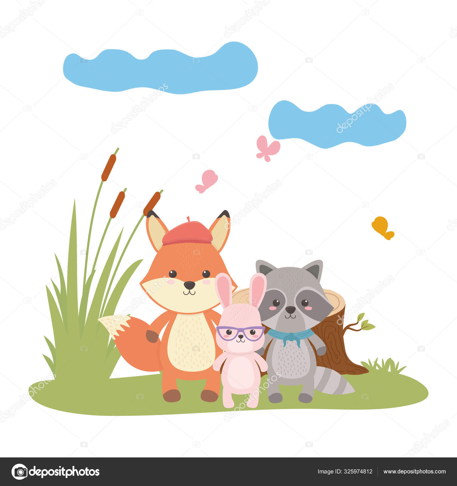 Fox raccoon and rabbit cartoon design Stock Illustration by ©stockgiu ...