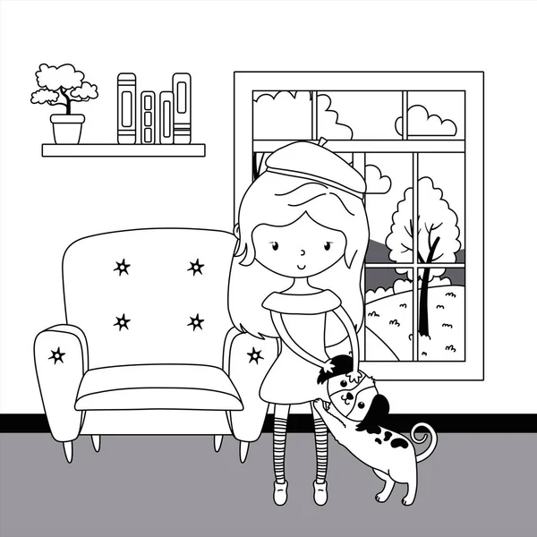 Chica Con Diseño De Dibujos Animados Para Perros Vector Gráfico