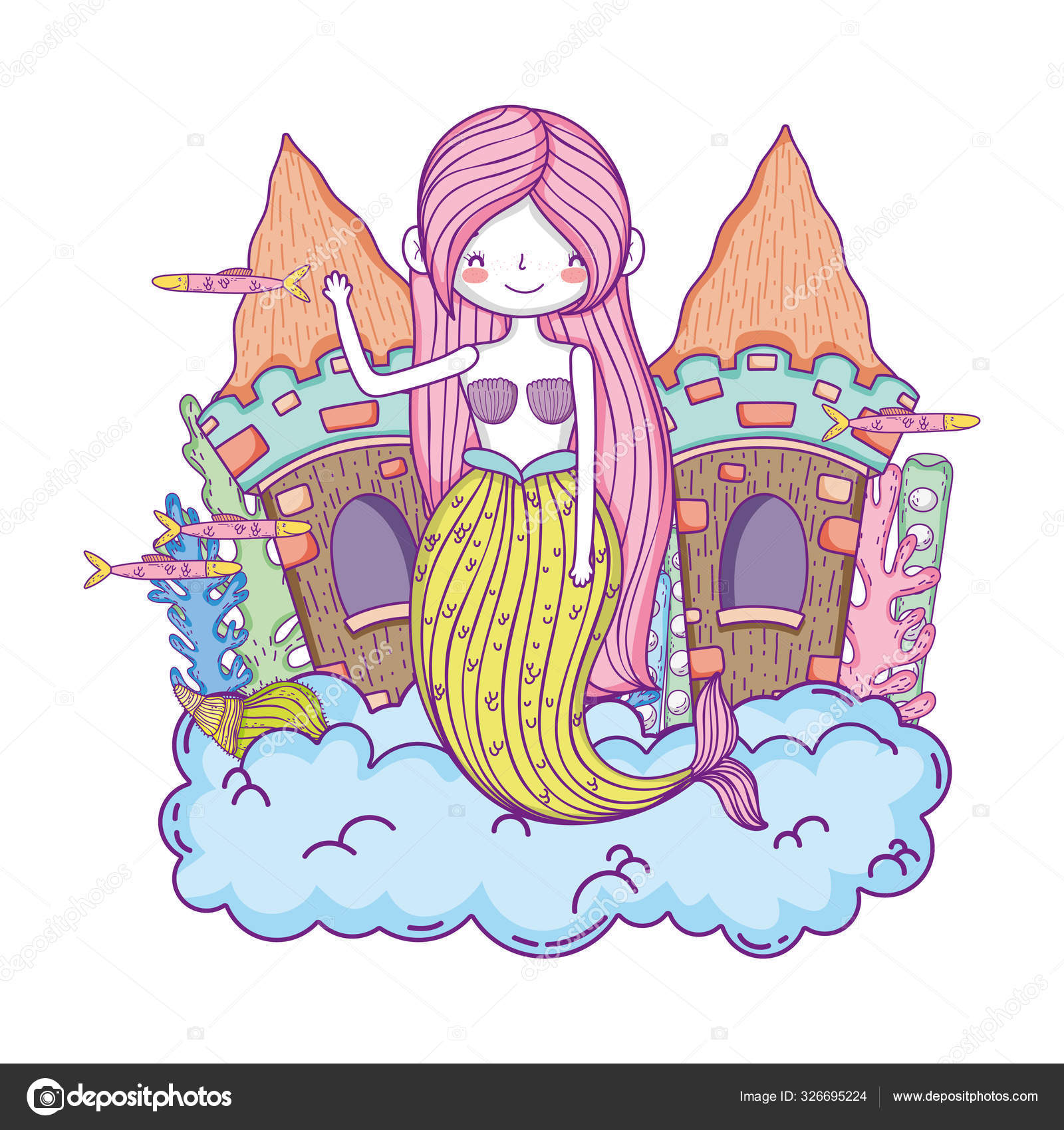 Beautiful mermaid with castle scene Stock Vector Image by ©stockgiu ...