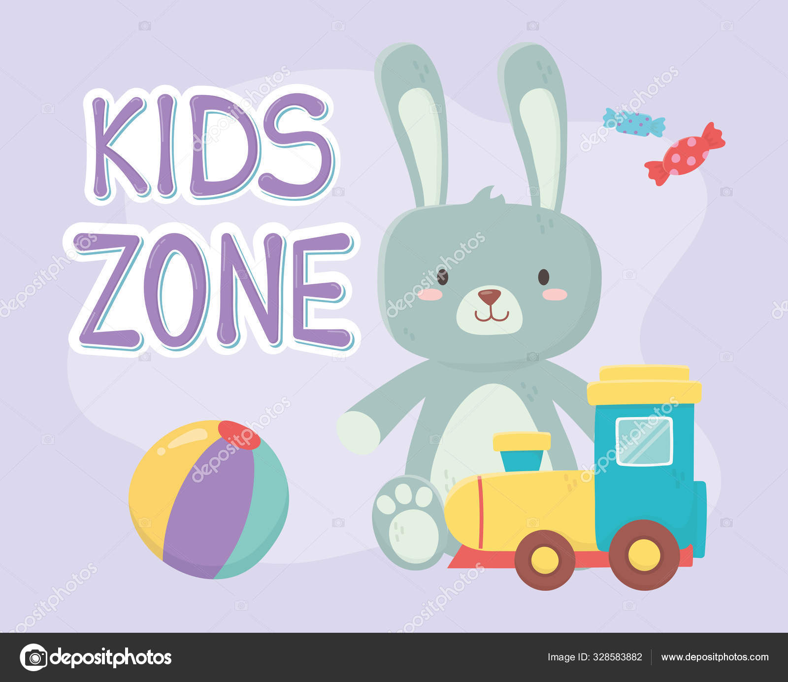 Kids zone, plastic train and rabbit toys Stock Vector Image by ...