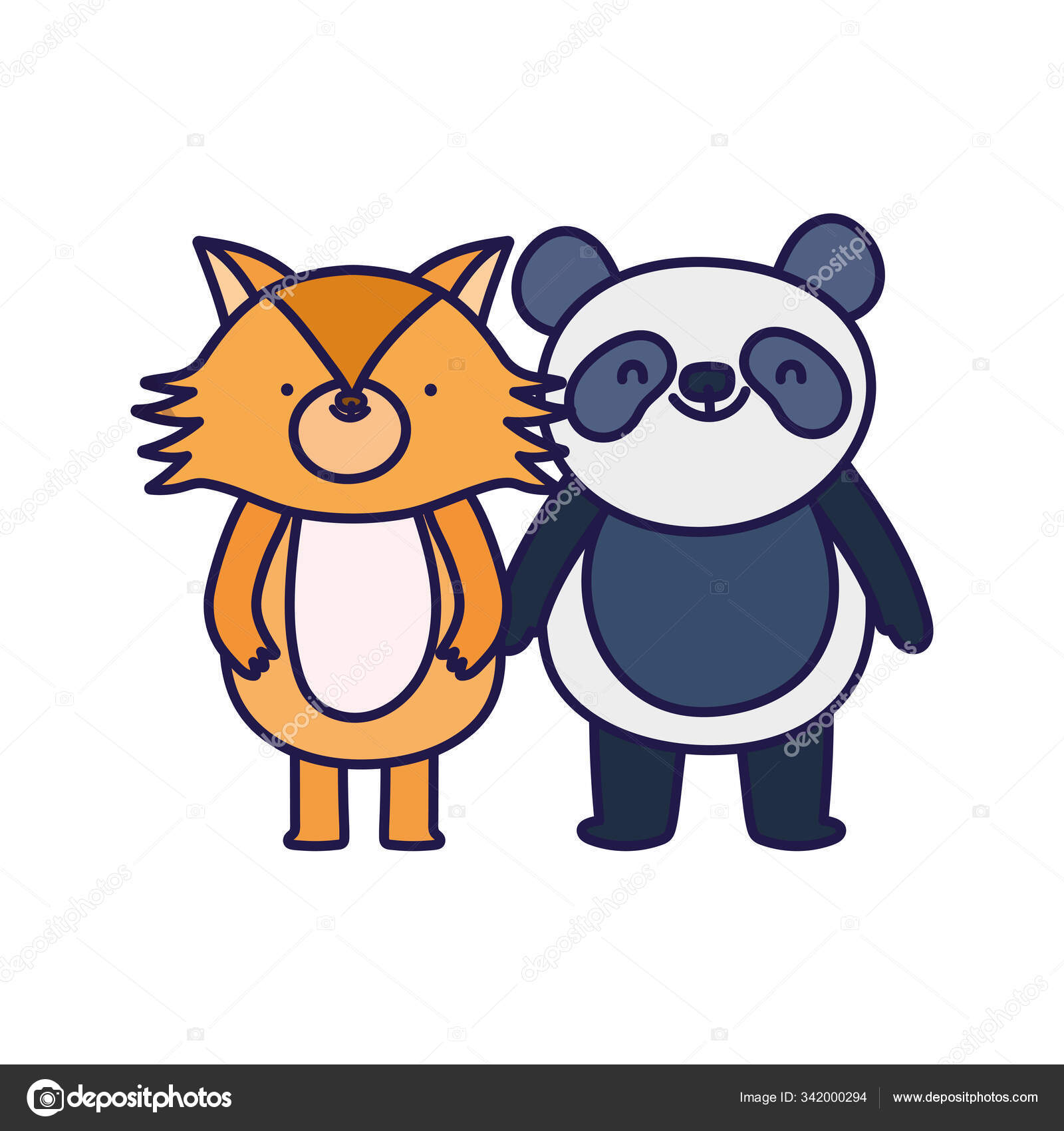 Little panda and fox cartoon character on white background Stock Vector ...