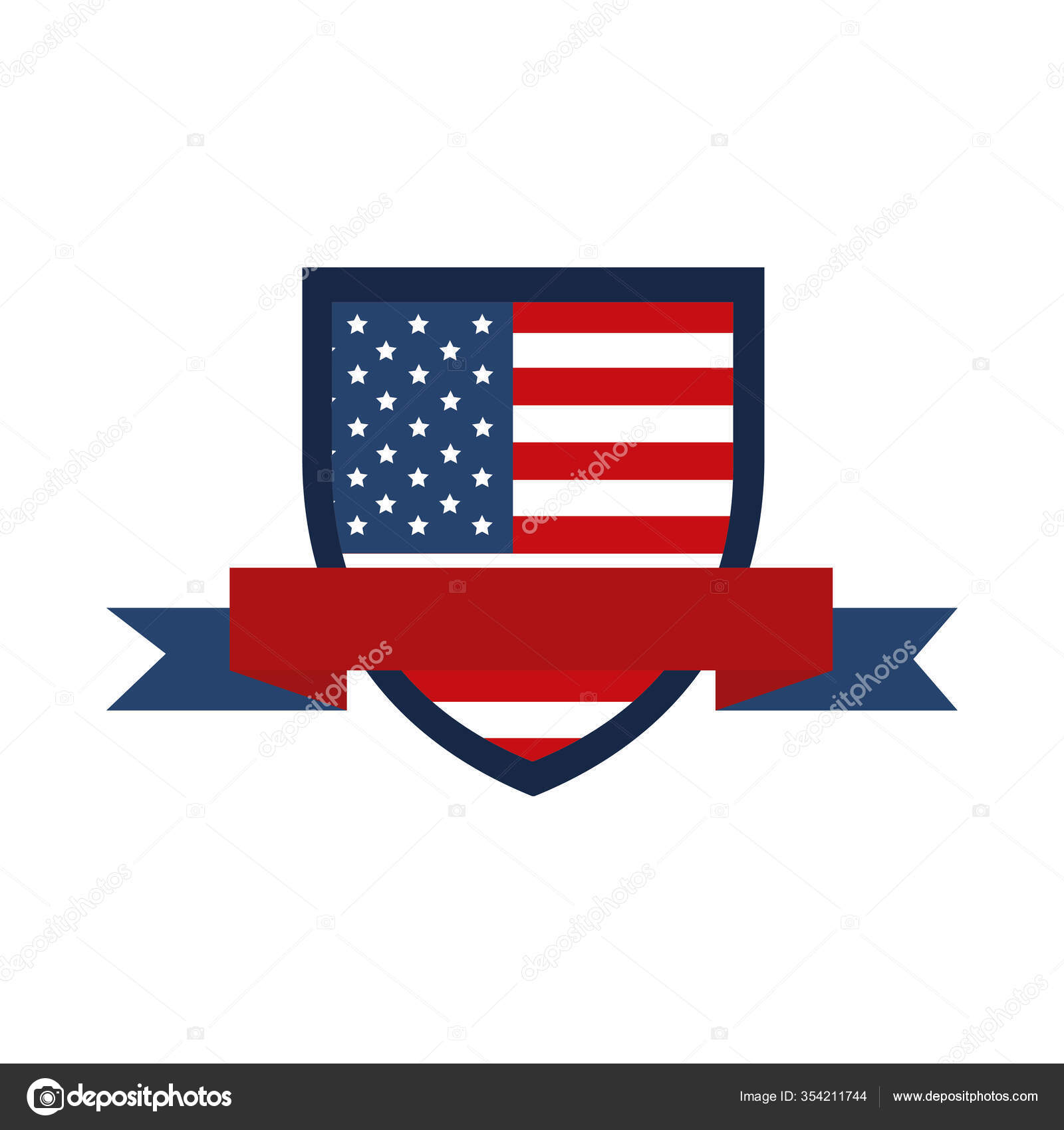 Memorial day shield flag ribbon american celebration flat style icon ...