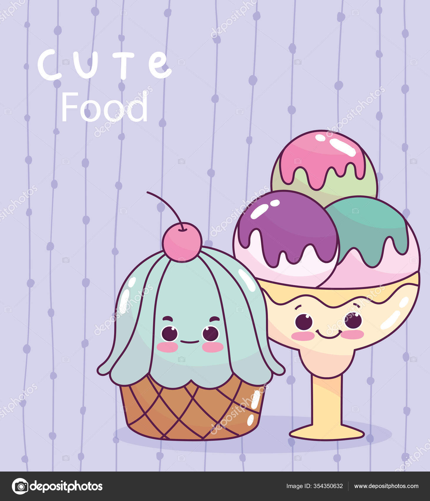 Alimentos Lindos Helados Cucharadas Y Cupcake Dulce Postre Pastelería