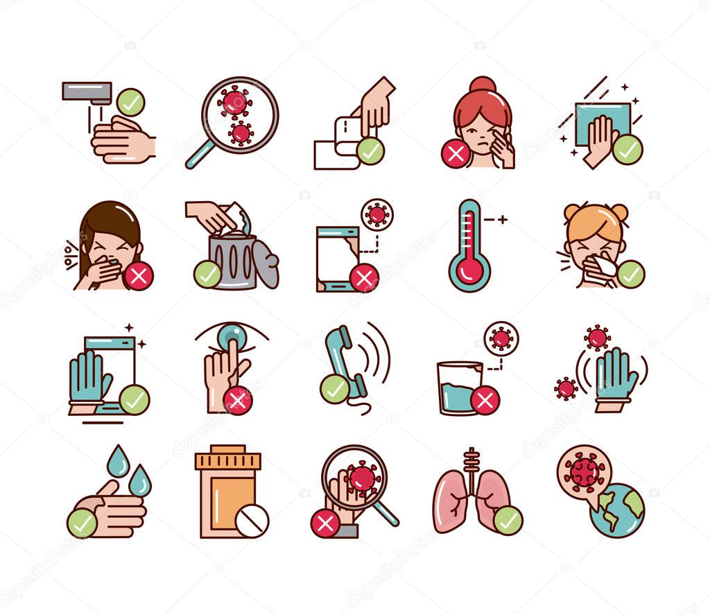 evitar y prevenir la propagación de iconos covid19 establecer la línea ...