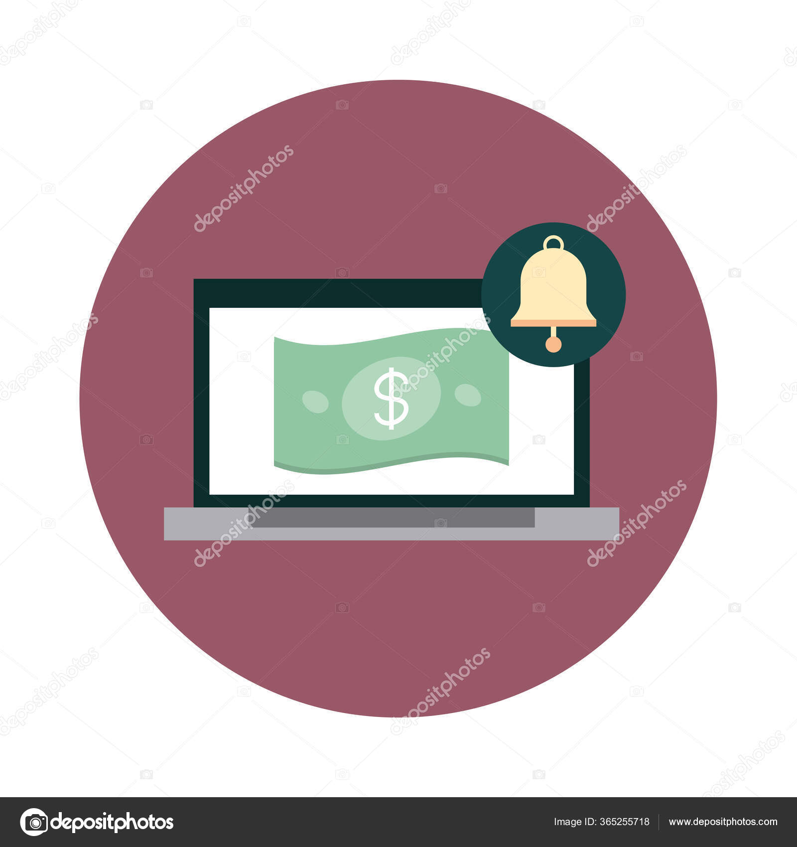 Mobile banking, laptop money banknote digital transaction block style ...