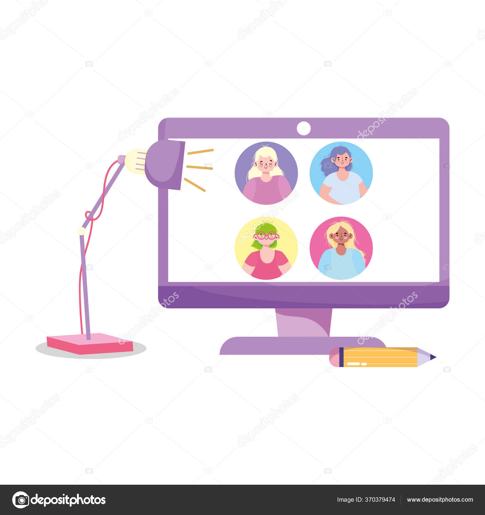 People creativity and technology, computer idea lamp and pencil Stock ...