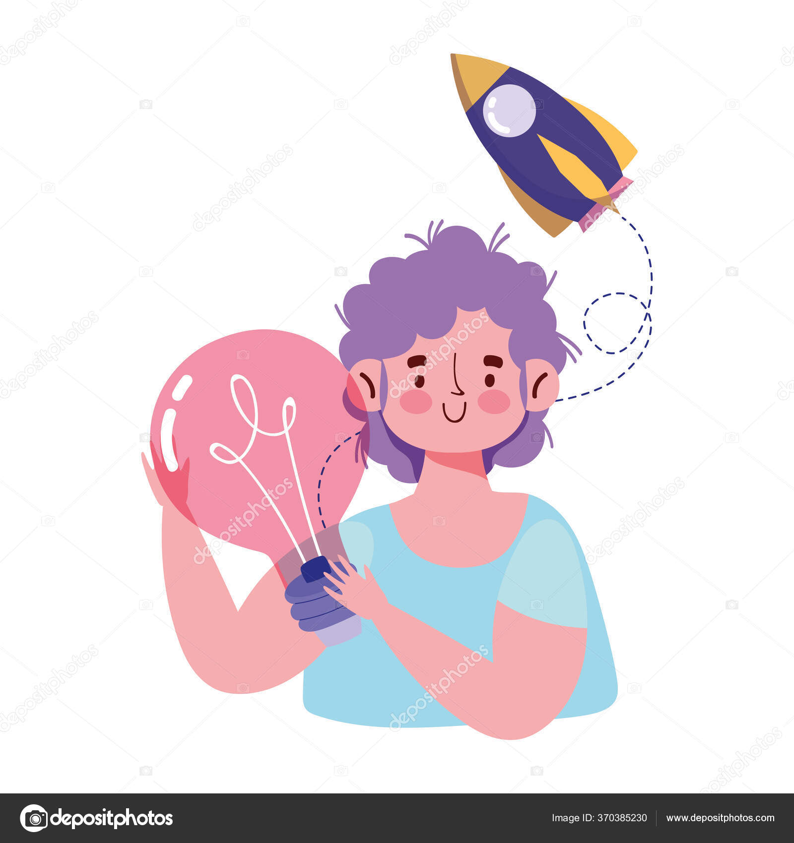 People creativity and technology,boy with light bulb idea cartoon Stock ...