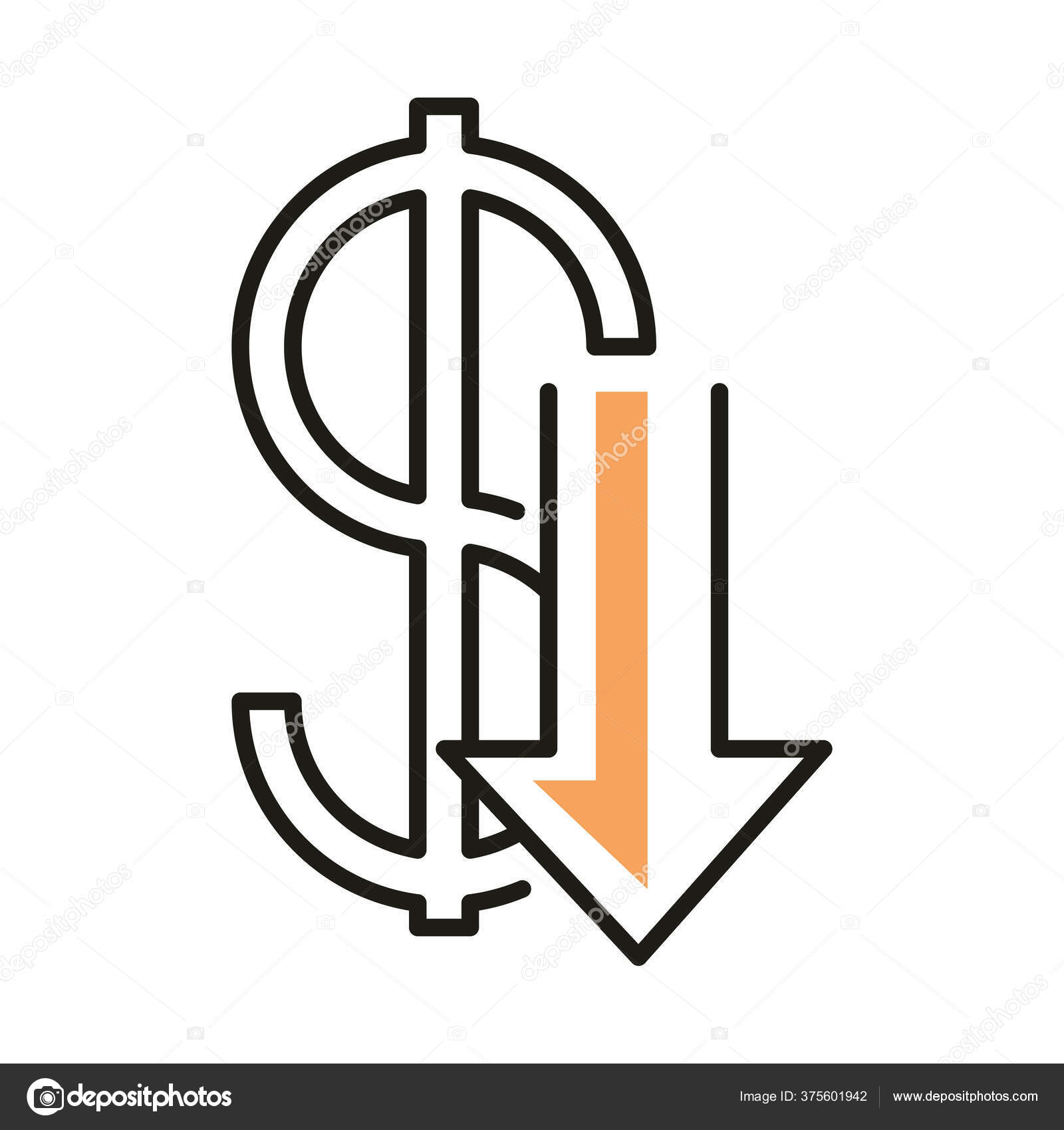 Dollar with down arrow line style icon vector design Stock Vector Image ...