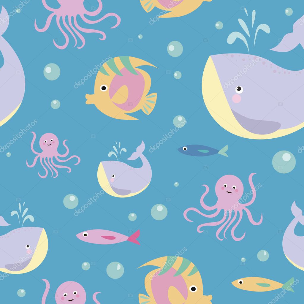 Patr n sin costuras para ni os con mundo submarino de dibujos animados. Ilustraci n vectorial 2024
