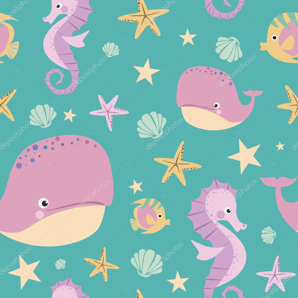 Patr n sin costuras para ni os con mundo submarino de dibujos animados. Ilustraci n vectorial 2024