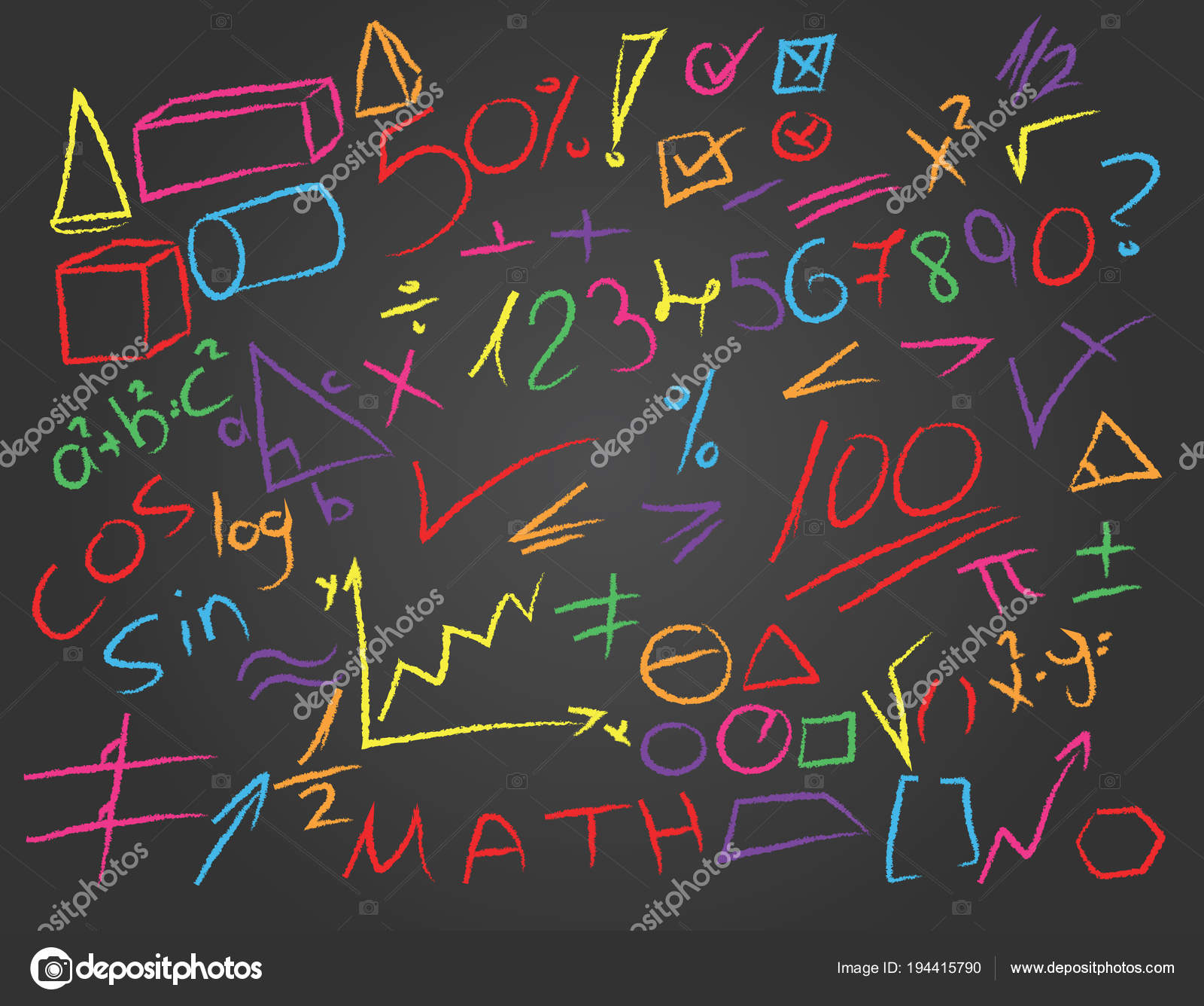Hand drawn color math symbols on blackboard Stock Vector Image by ...
