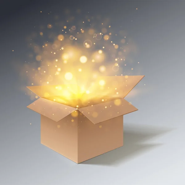 Open Gift Box Bokeh Burst Effect Side View Cardboard Box Stock Vector ...