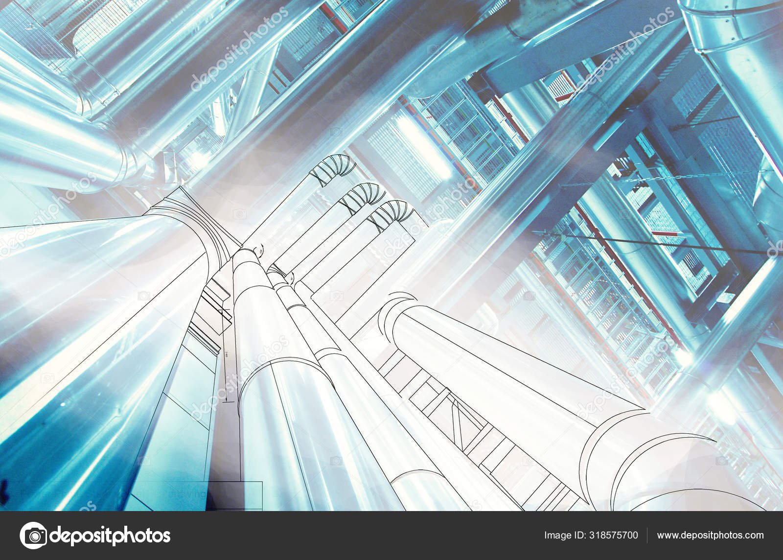 Wireframe computer cad design of pipelines for modern industrial Stock ...