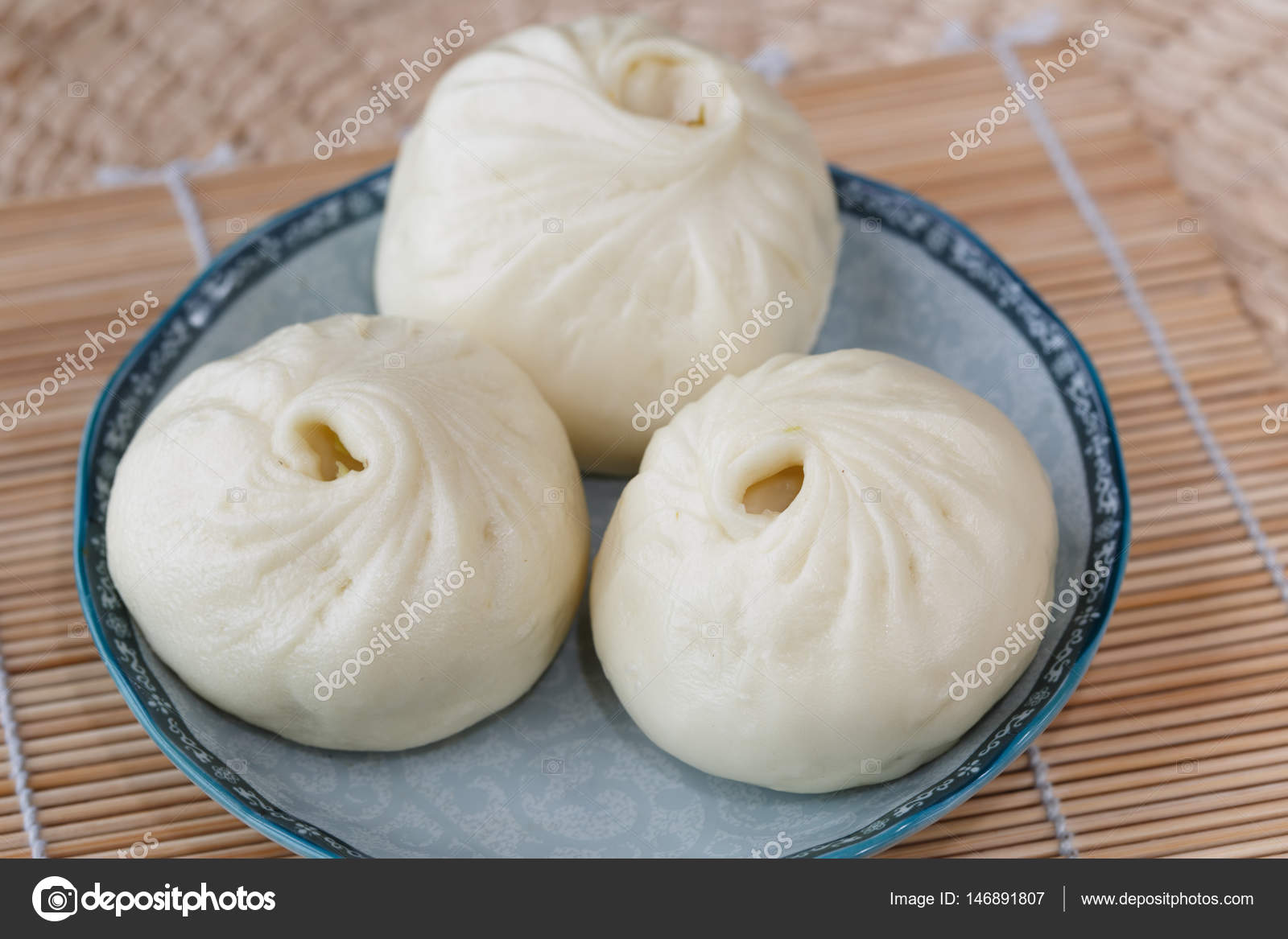 Three buns on the blue plate, — Stock Photo © yanmiao #146891807