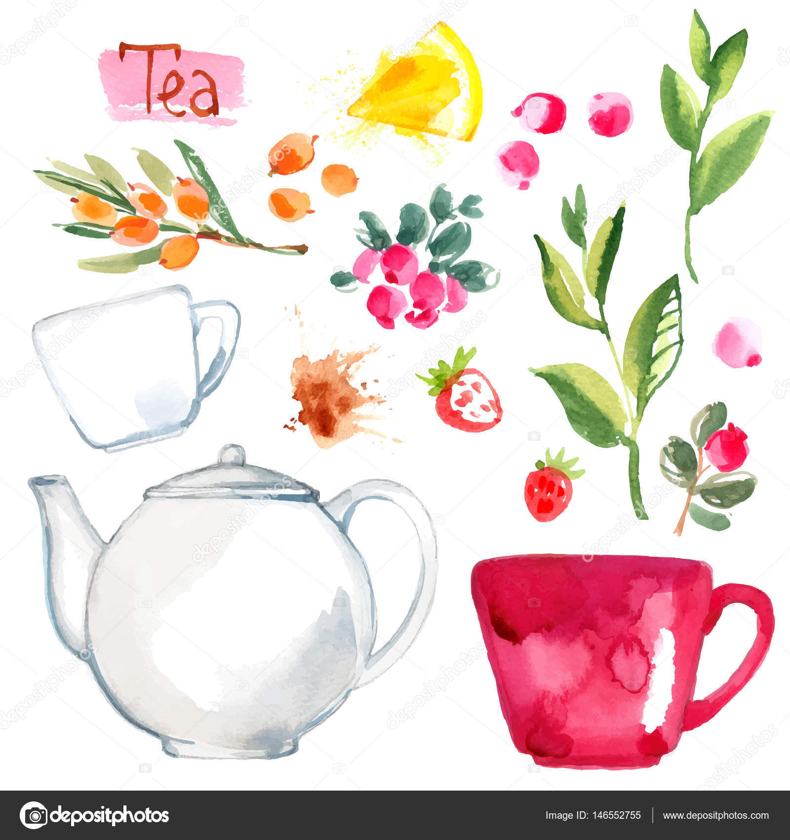 Hand-drawn watercolor tea set Stock Vector Image by ©vaneevais.gmail ...