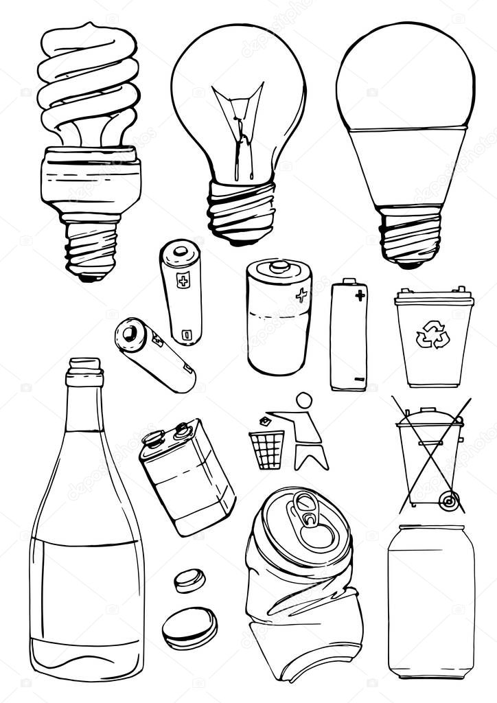 Sketch of recyclable materials. — Stock Vector © vaneevais.gmail.com ...