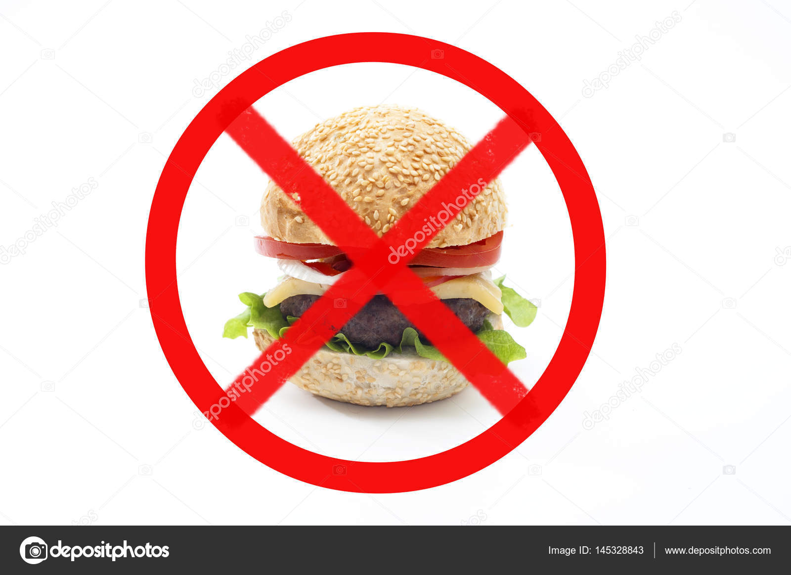 A hamburger in a red circle is crossed out with two red lines Stock ...