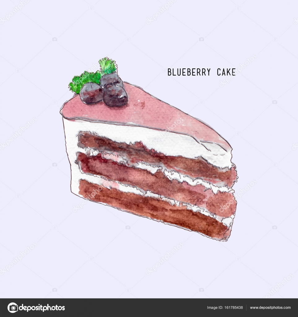 Blueberry layer cake, hand drawn sketch water color line art vec Stock ...