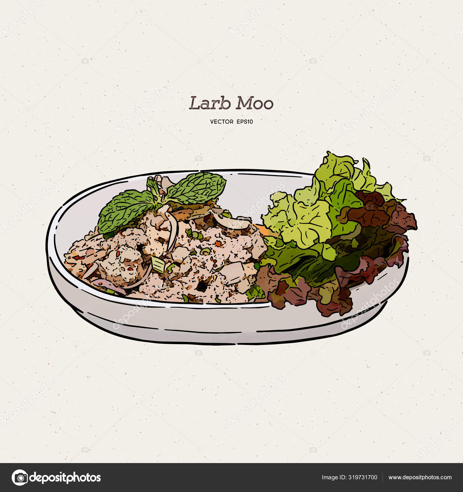 Spicy Minced Pork Salad (Larb Moo) Thai food, hand draw sketch v Stock ...