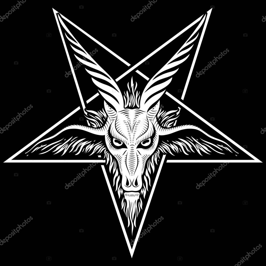 El pentagrama, el signo de Lucifer. La cabeza de una cabra con cuernos ...