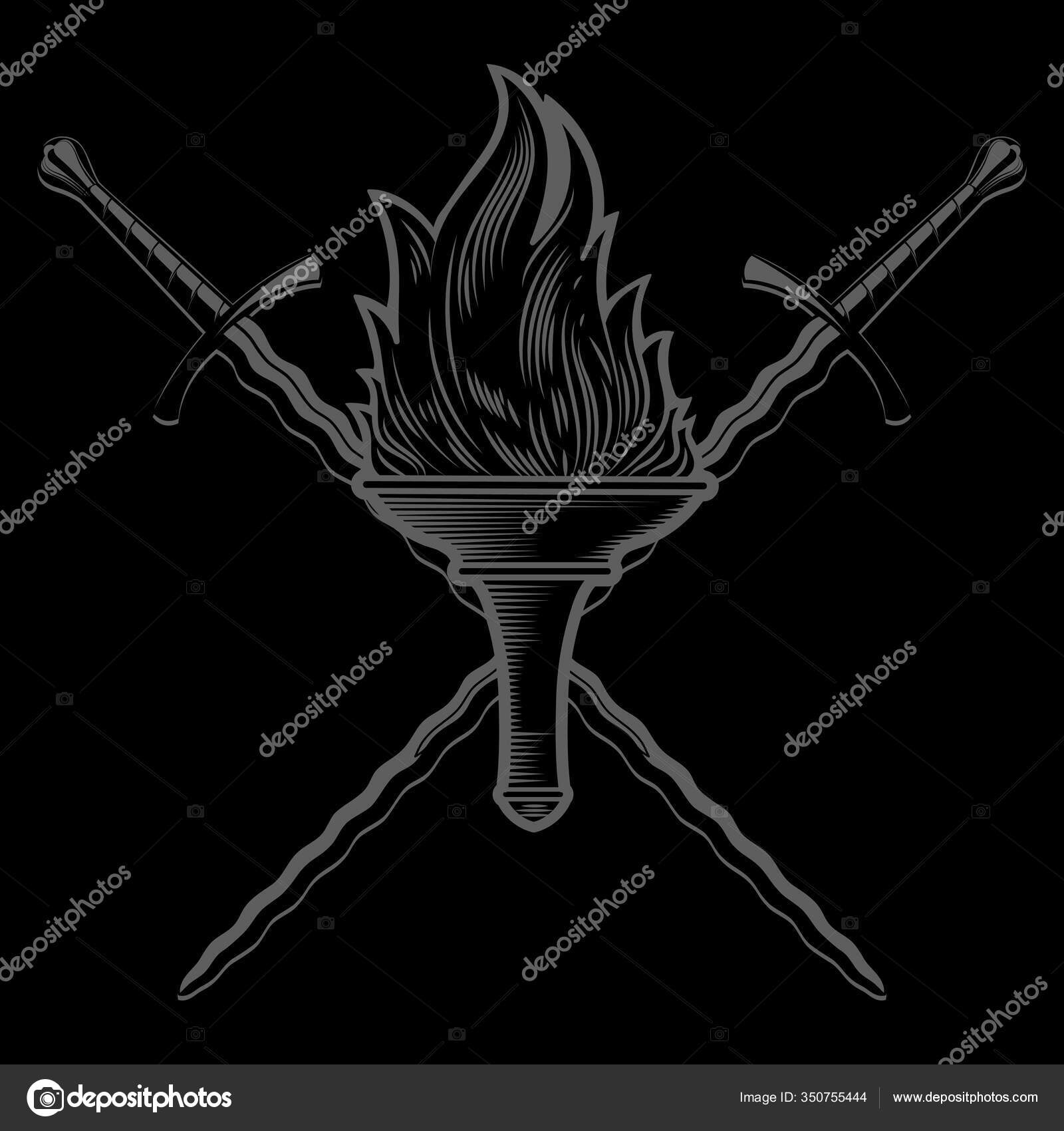 Knightly design. Flaming Torch and two crossed medieval swords Stock ...