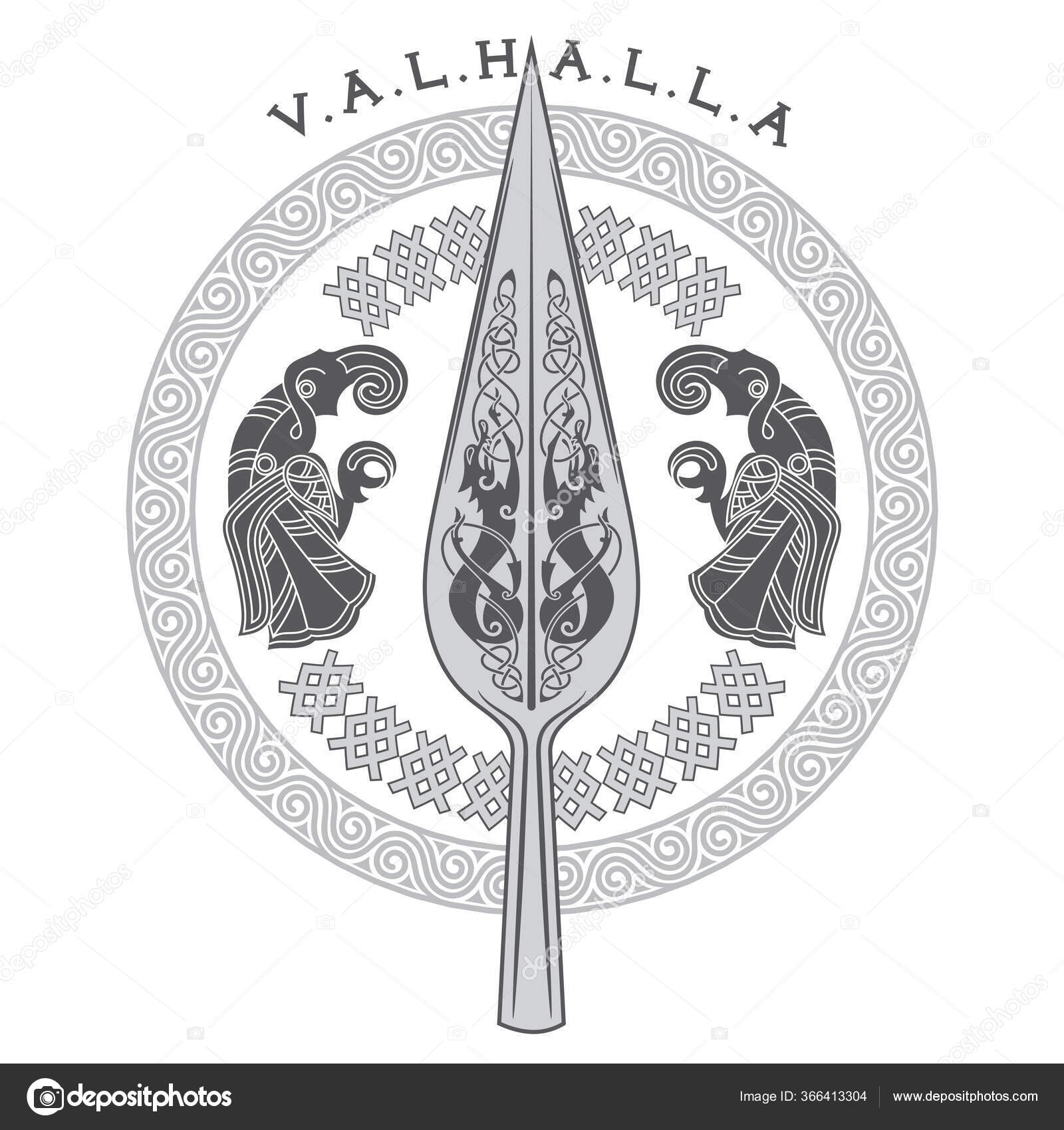 The Spear Of The God Odin - Gungnir. Two ravens and Scandinavian ...