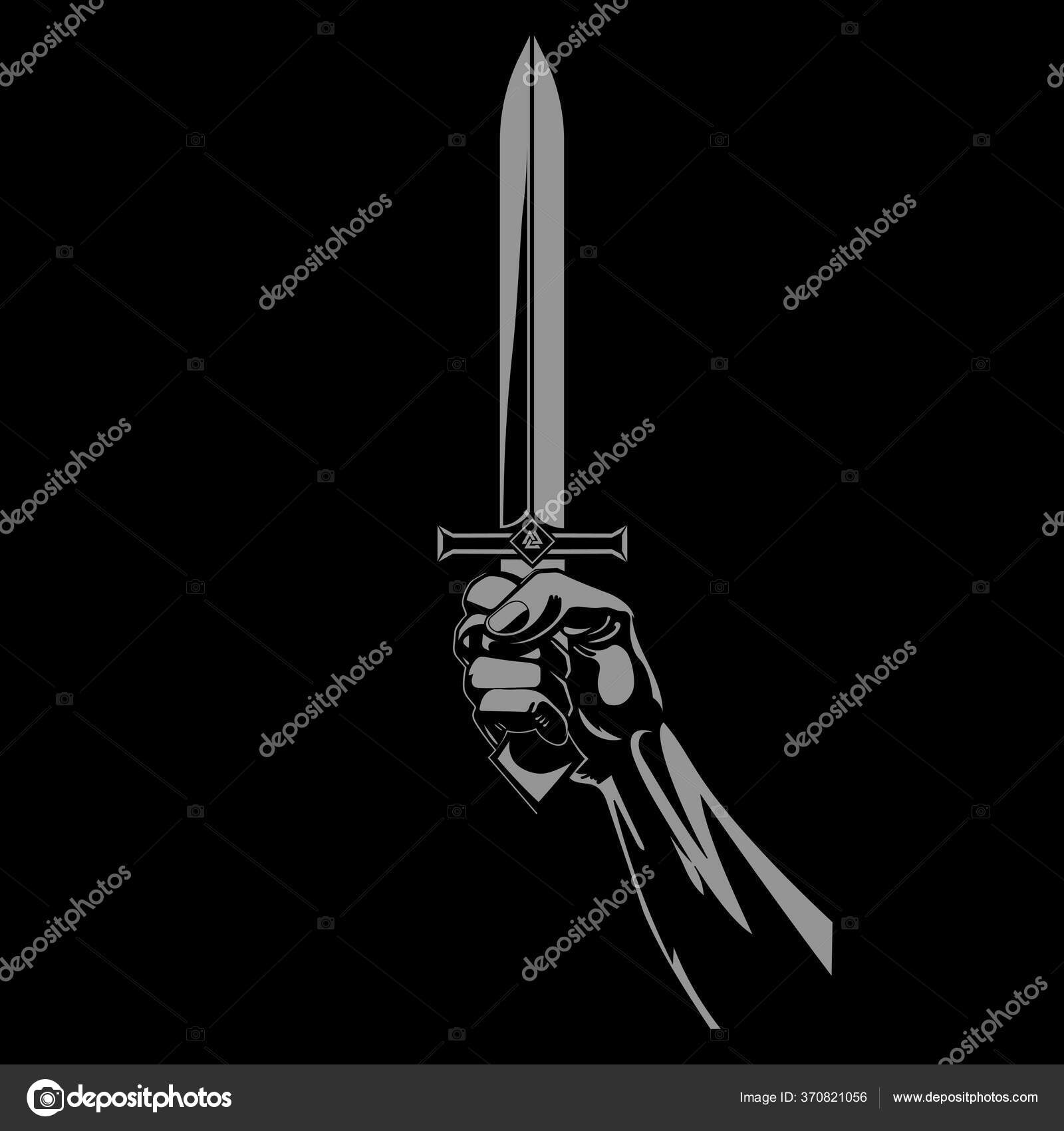 Hand of a warrior with a sword. Design of a warriors hand holding a ...