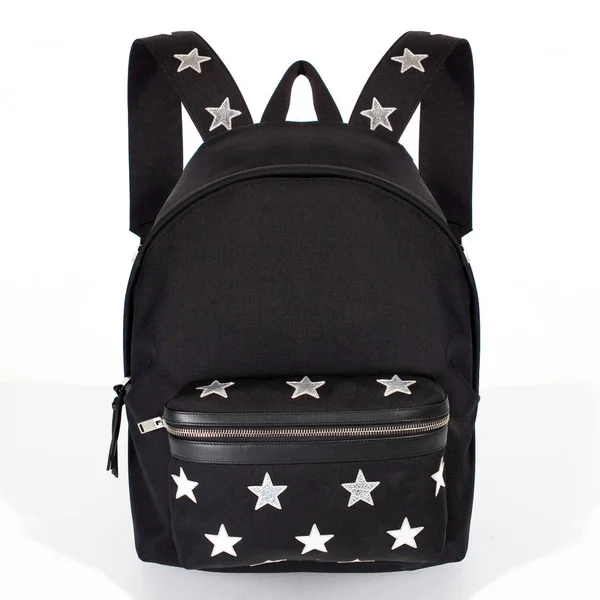 Luxury black backpack with wolf print on white background Stock Photo ...