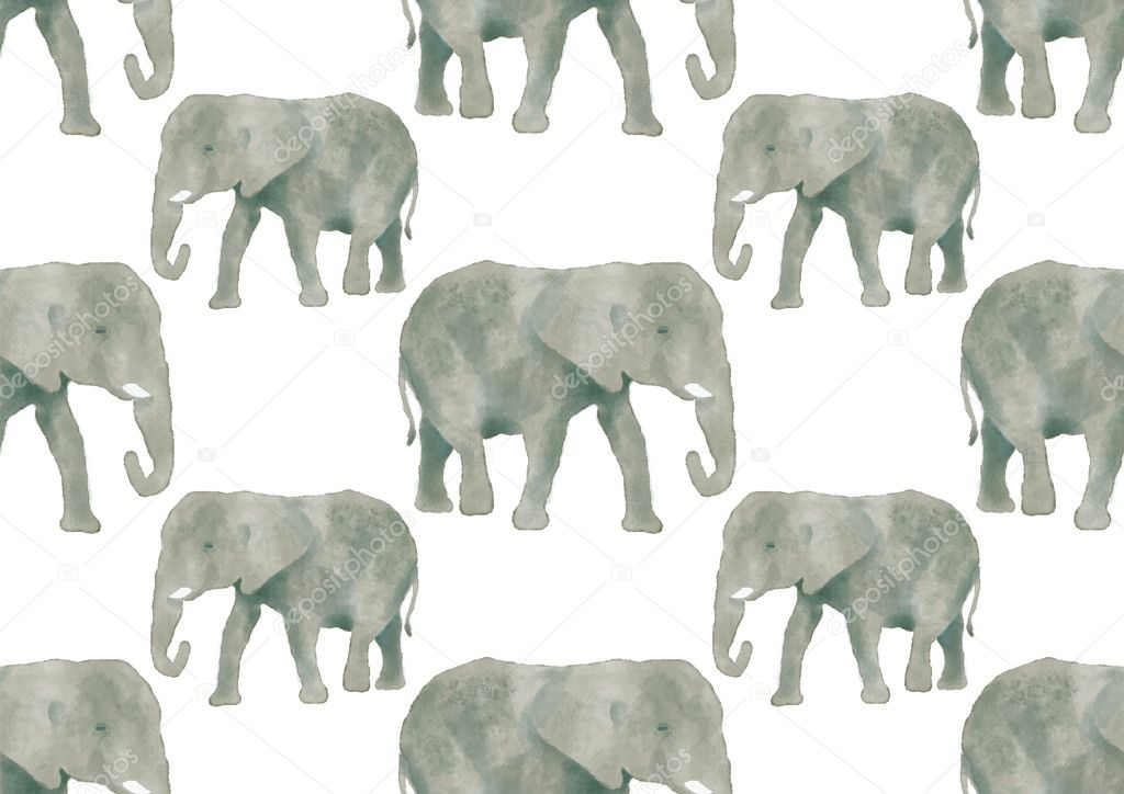 Seamless watercolor pattern with elephants hand painted background ...