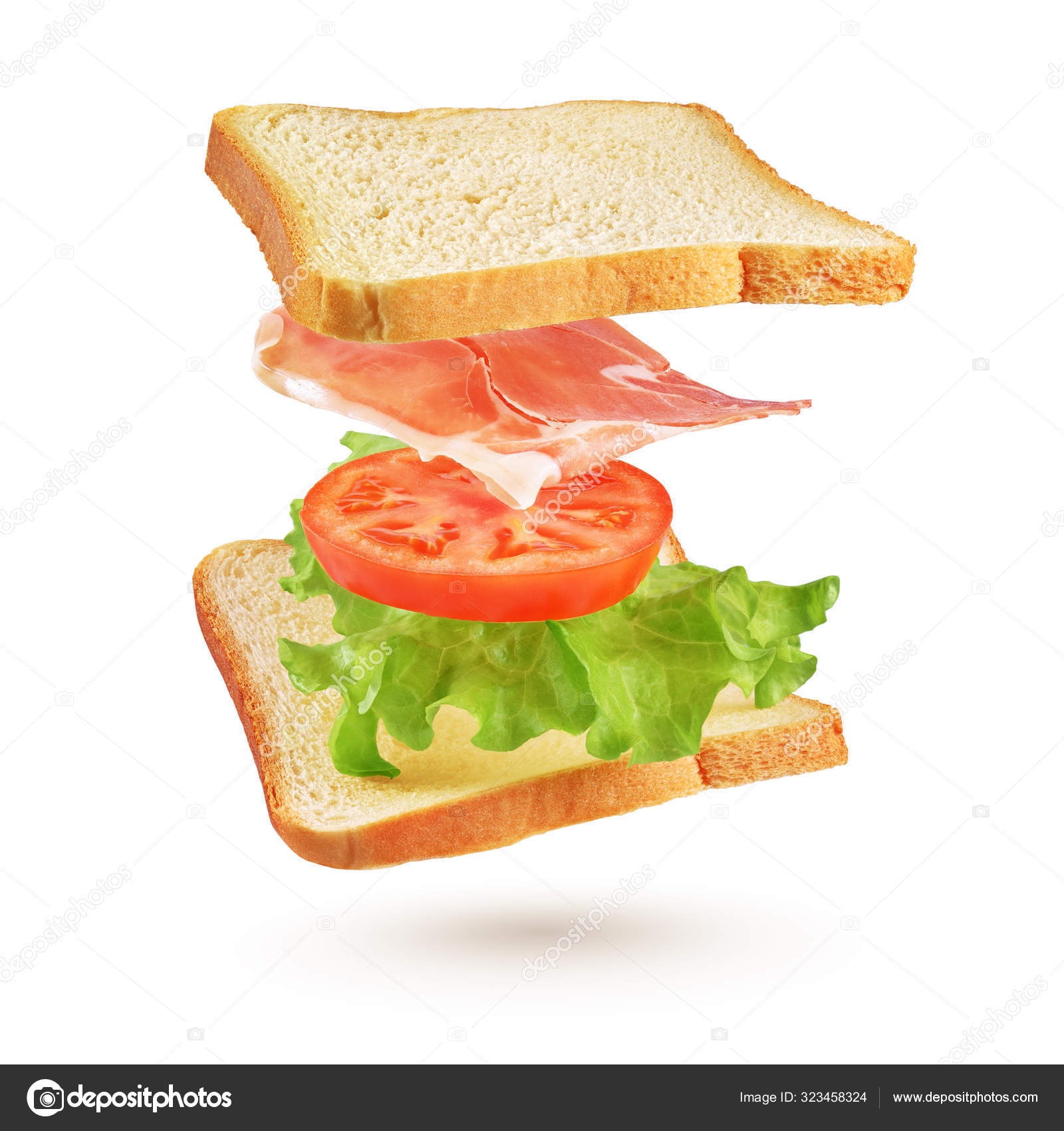 Sandwich with with flying ingredients isolated on white Stock Photo by ...