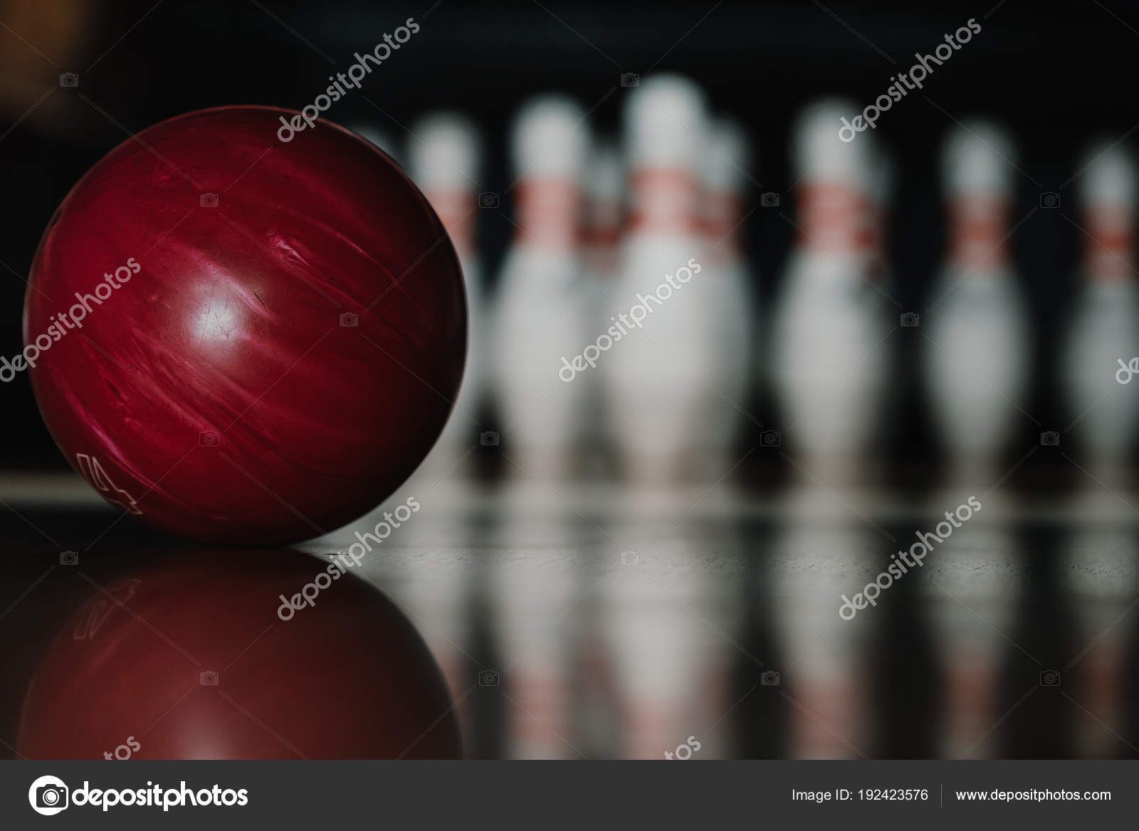 Close Shot Red Bowling Ball Alley Front Pins — Stock Photo ...