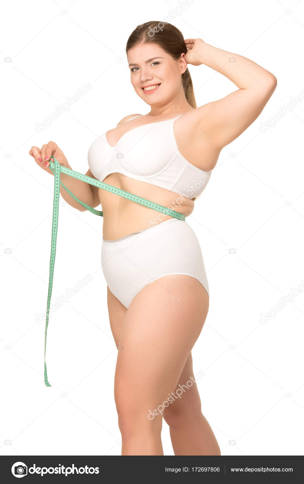 Overweight woman measuring waist — Stock Photo © DimaBaranow #172697806 Overweight woman measuring waist — Stock Photo © DimaBaranow #172697806