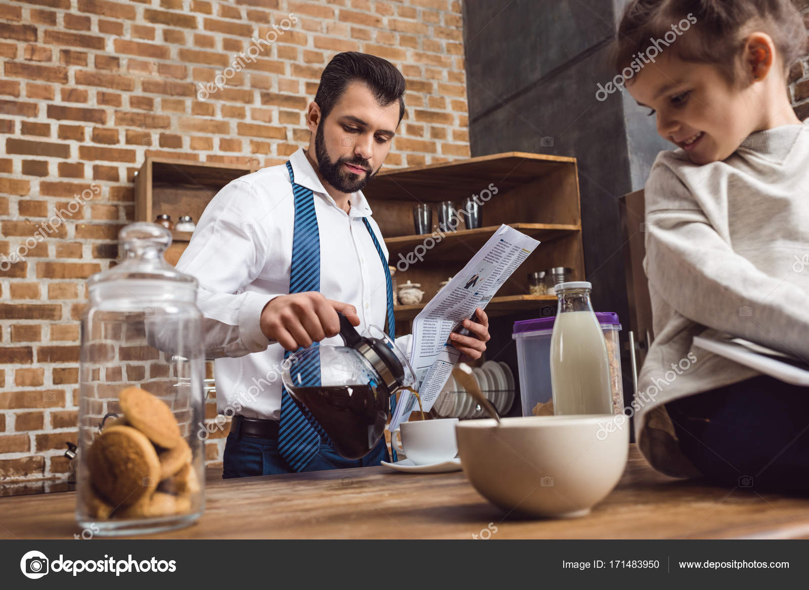 Father and daughter doing morning routine — Stock Photo © AlexLipa ...