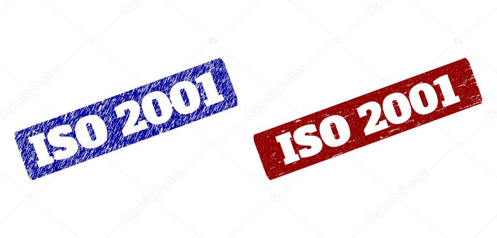 Sellos rectangulares redondeados ISO 2001 rojo y azul con estilos de ...