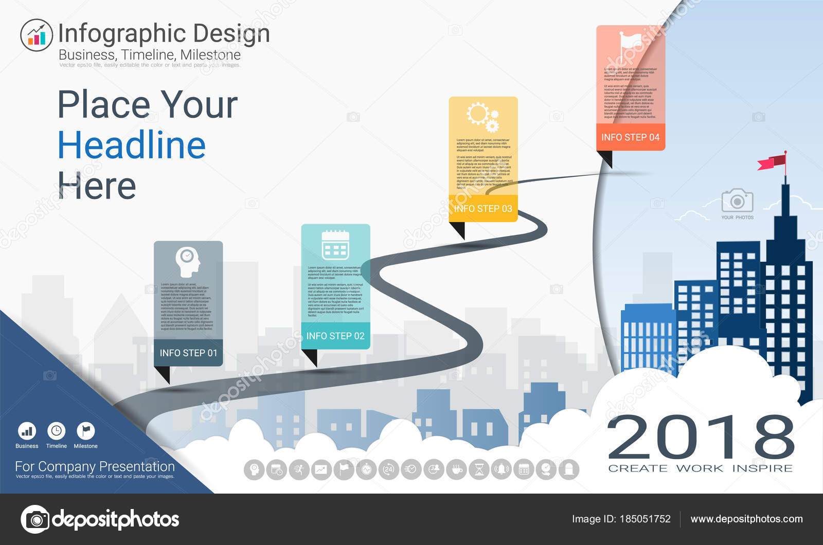 Business Infographics Template Milestone Timeline Road Map Process ...
