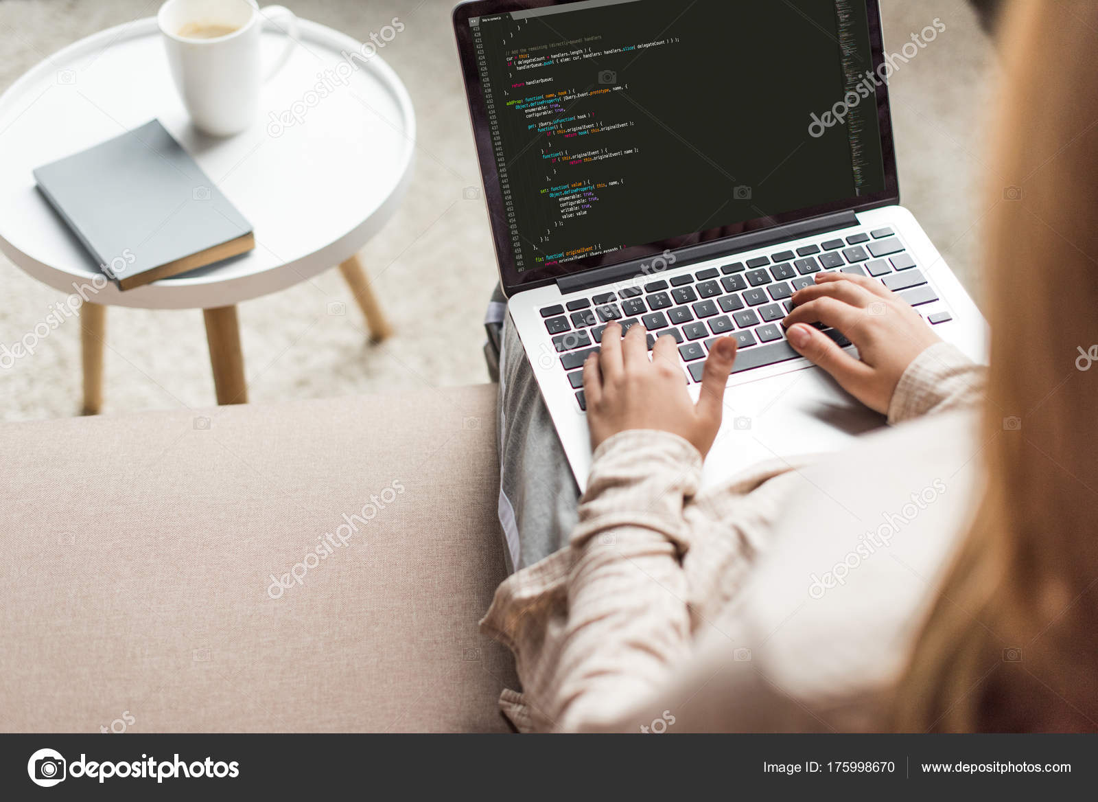 Cropped Shot Young Female Developer Coding Laptop Home — Stock ...