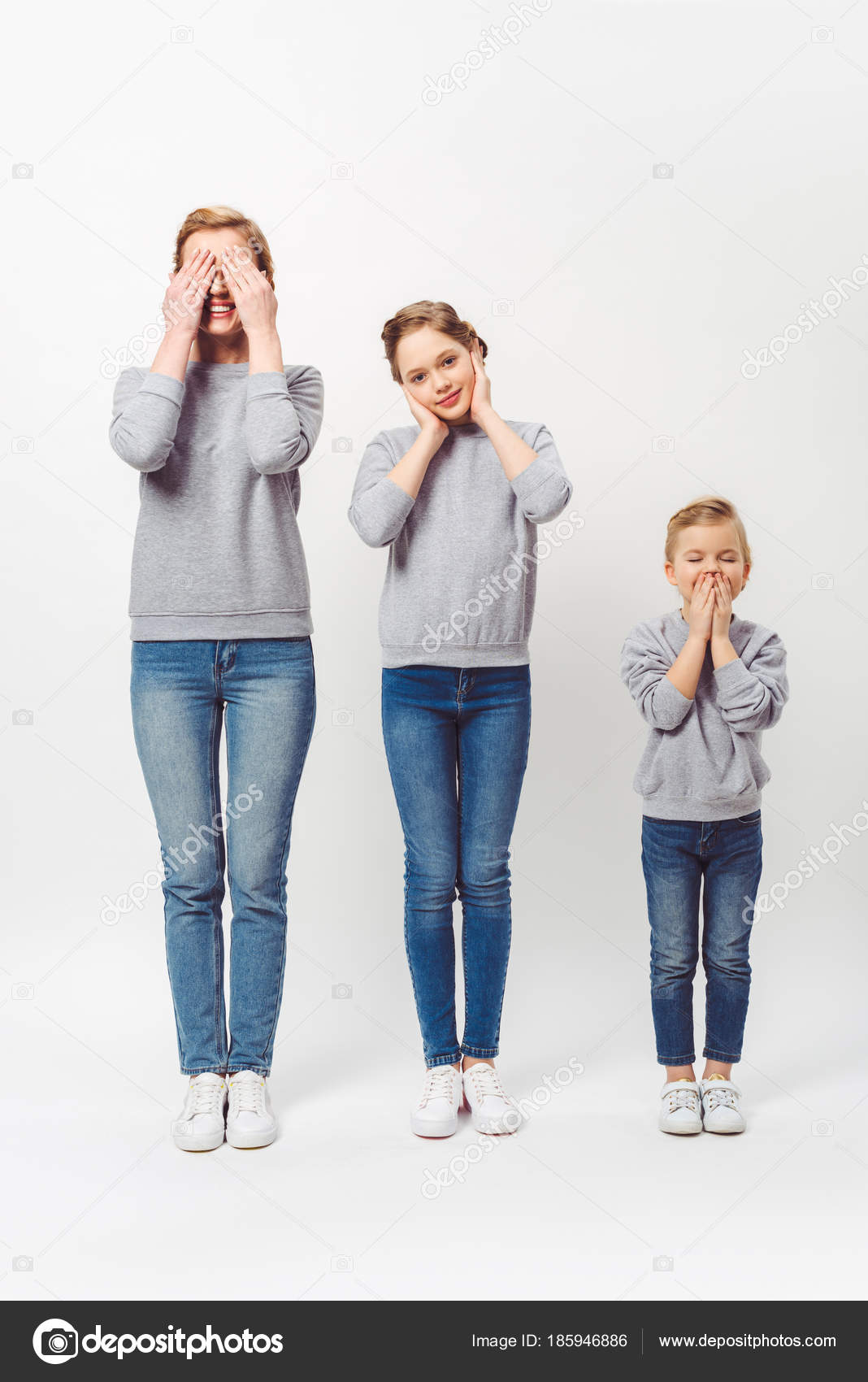 Mother Daughters Different Generations Similar Clothing Covering Parts ...