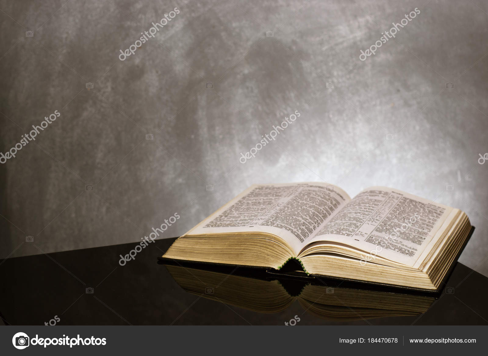 Holy Bible Black Glass Table Beautiful Background Religion Concept ...