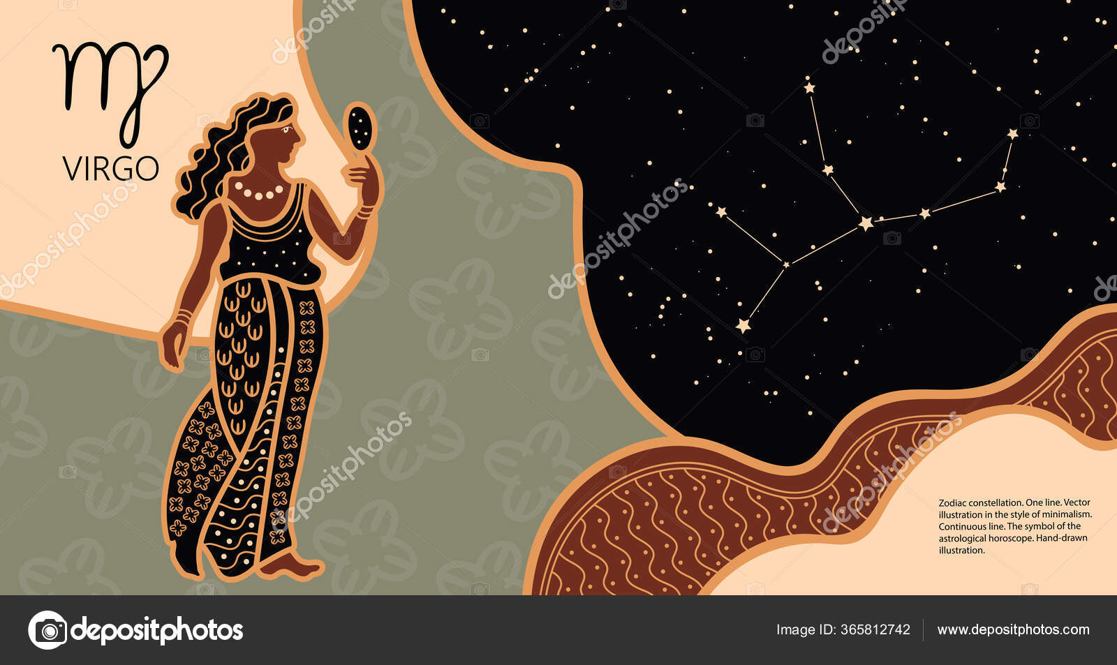 Zodiac background. Constellation Virgo. Horizontal banner. Vector ...