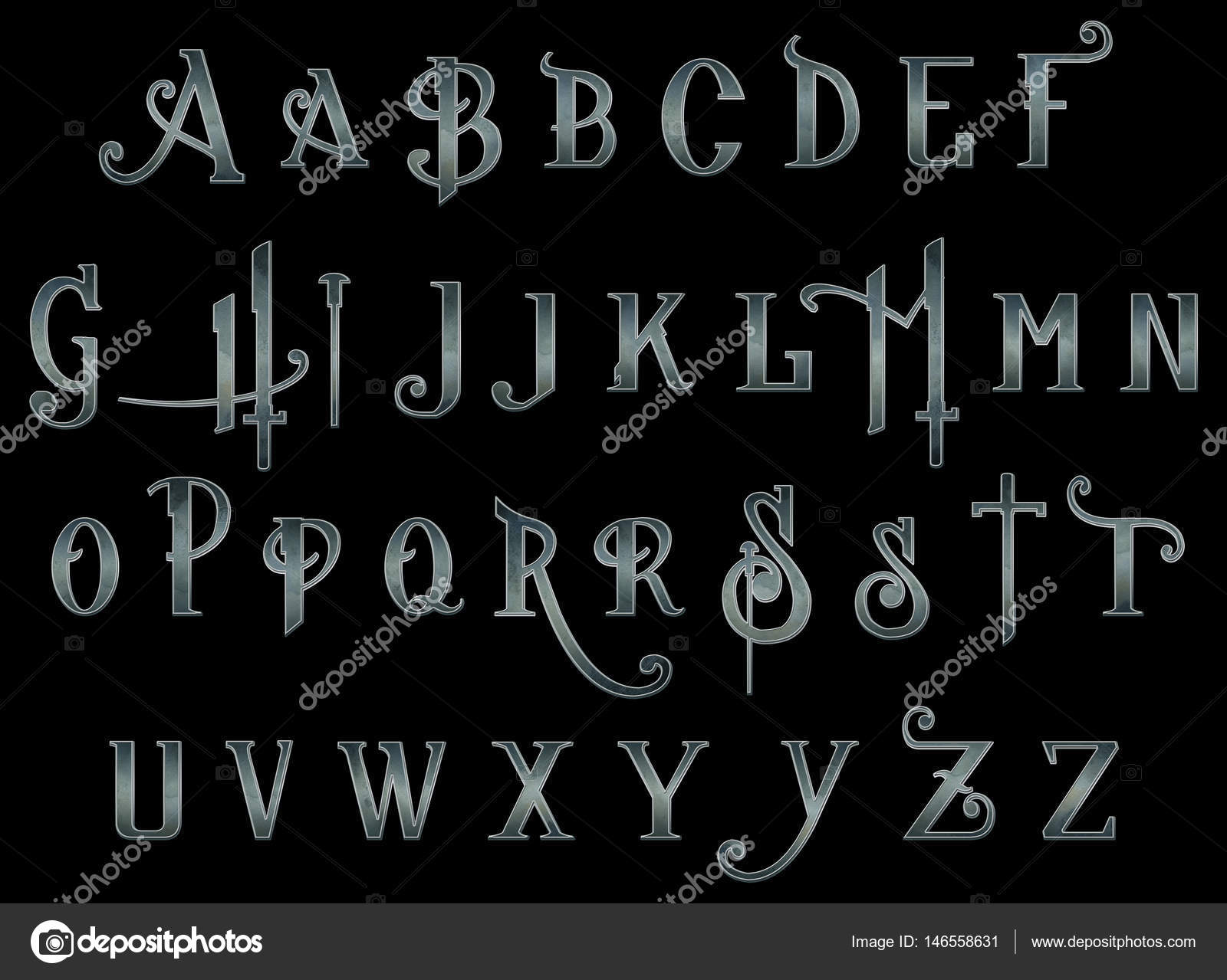 Digital Handcrafted Typography Alphabet Collection Isolated White ...